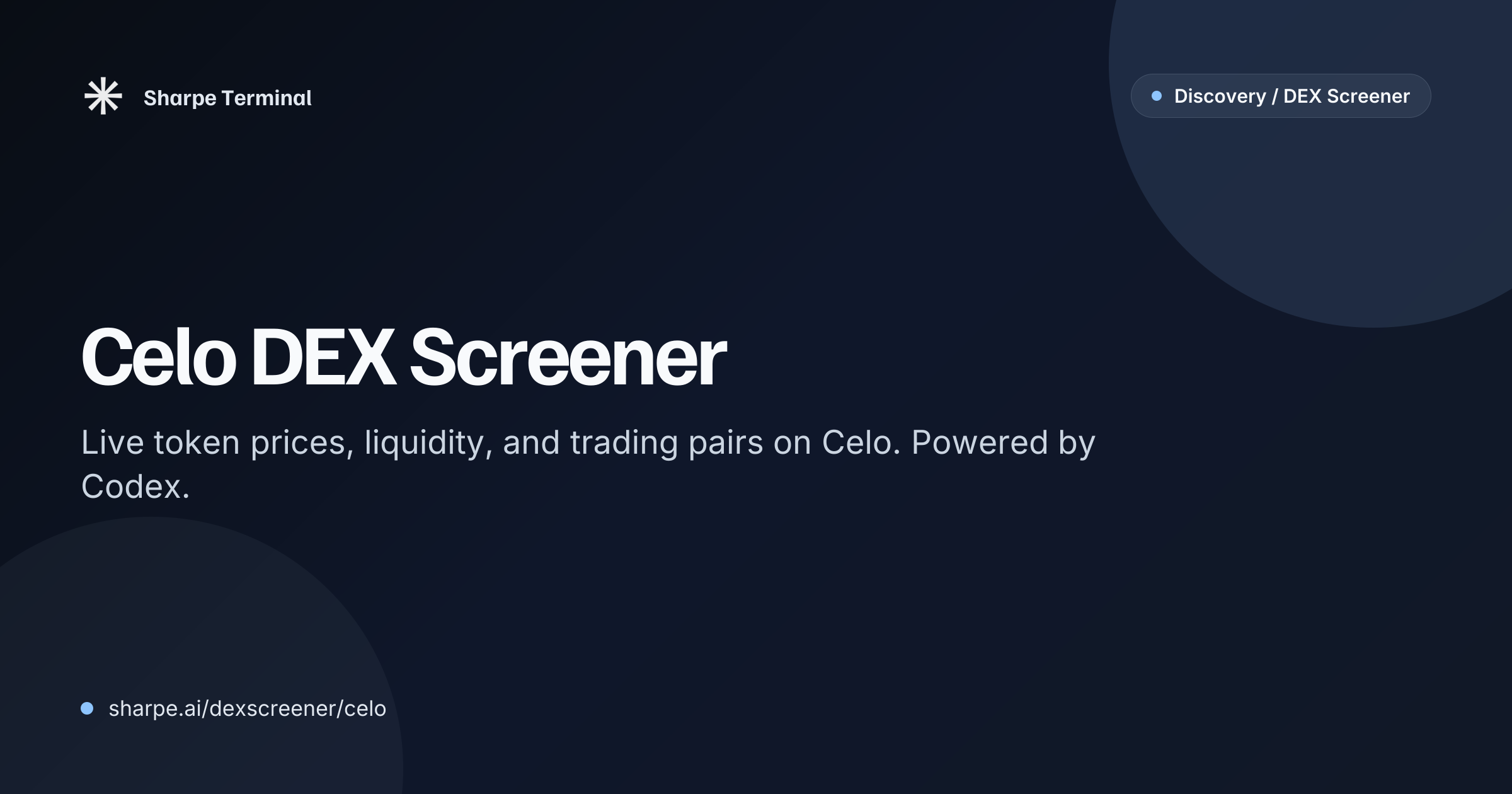 Celo DEX Screener: Live Token Pairs & Volume | Sharpe Terminal